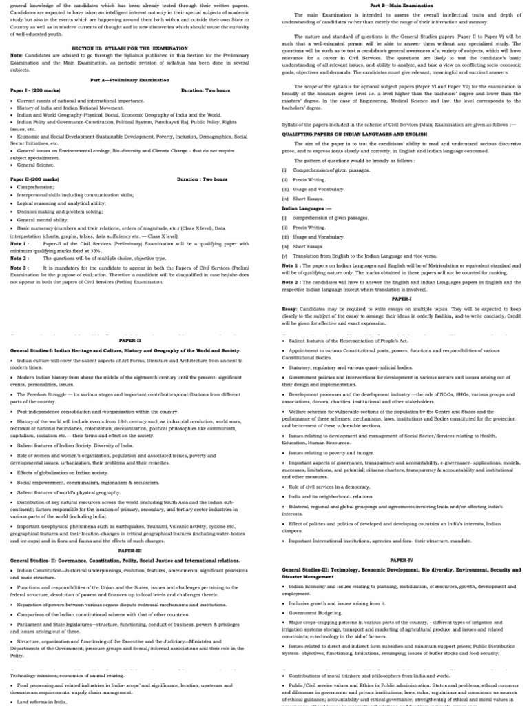 Upsc Cse Syllabus | PDF