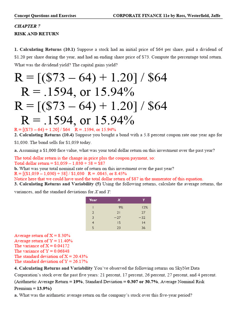 Chapter 7 - Exercises | Download Free PDF | Standard Deviation | Yield ...