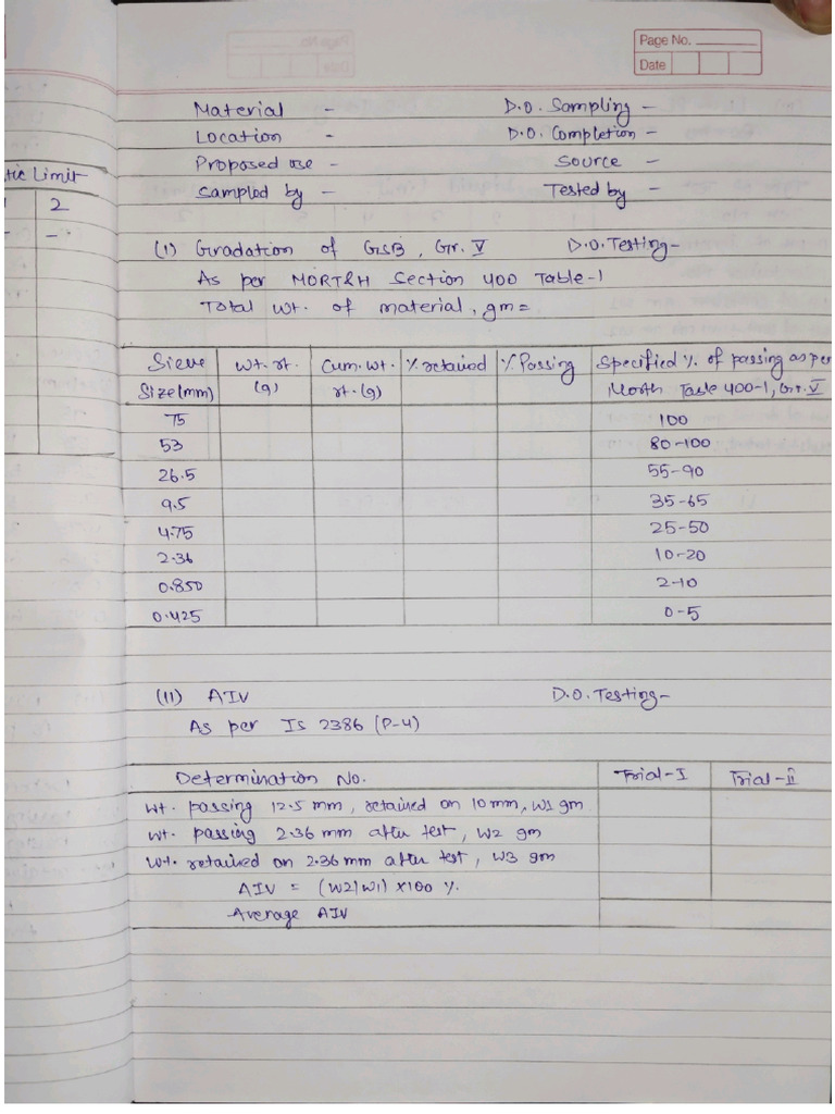 Format For GSB Gradation | PDF