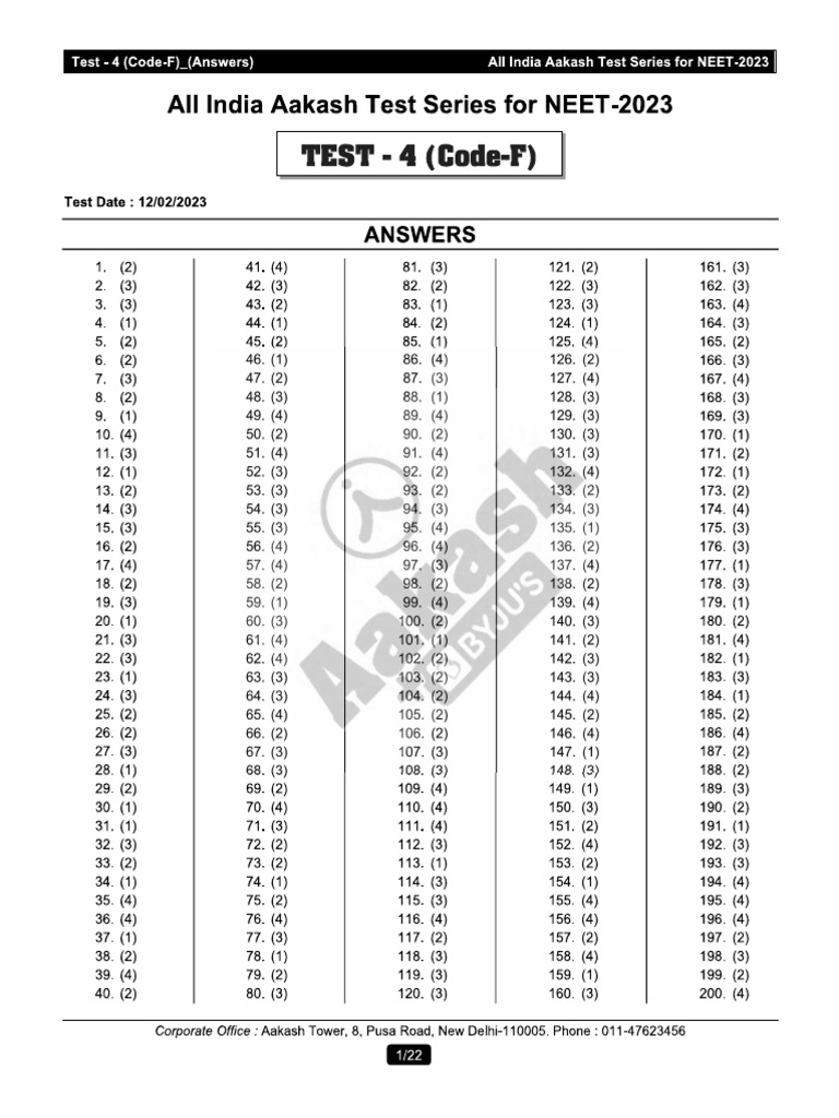 AIATS Medical RM-2022 Test-04 Code-F (12!02!2023) Solutio | PDF AIATS Medical RM-2022 Test-04 Code-F (12!02!2023) Solutio | PDF