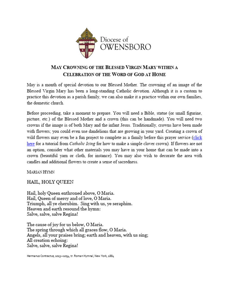 May Crowning of The Blessed Virgin Mary | PDF | Mary, Mother Of Jesus ...