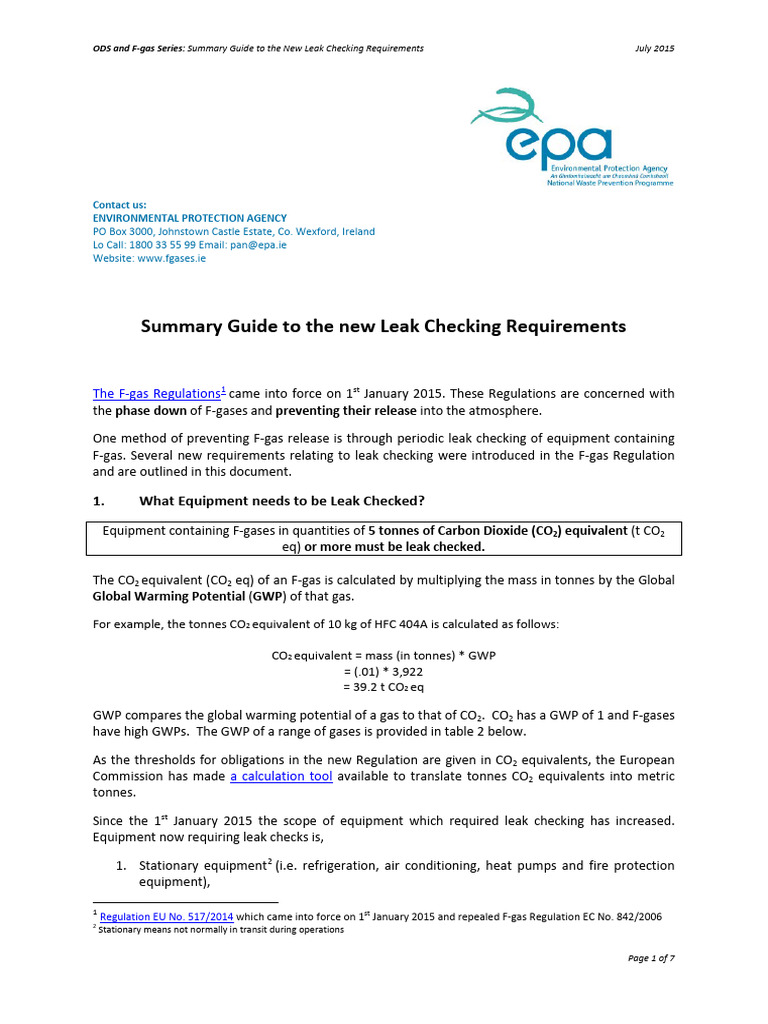 Summary Guide To The New Leak Checking Requirements V11 Pdf Gases Atmosphere