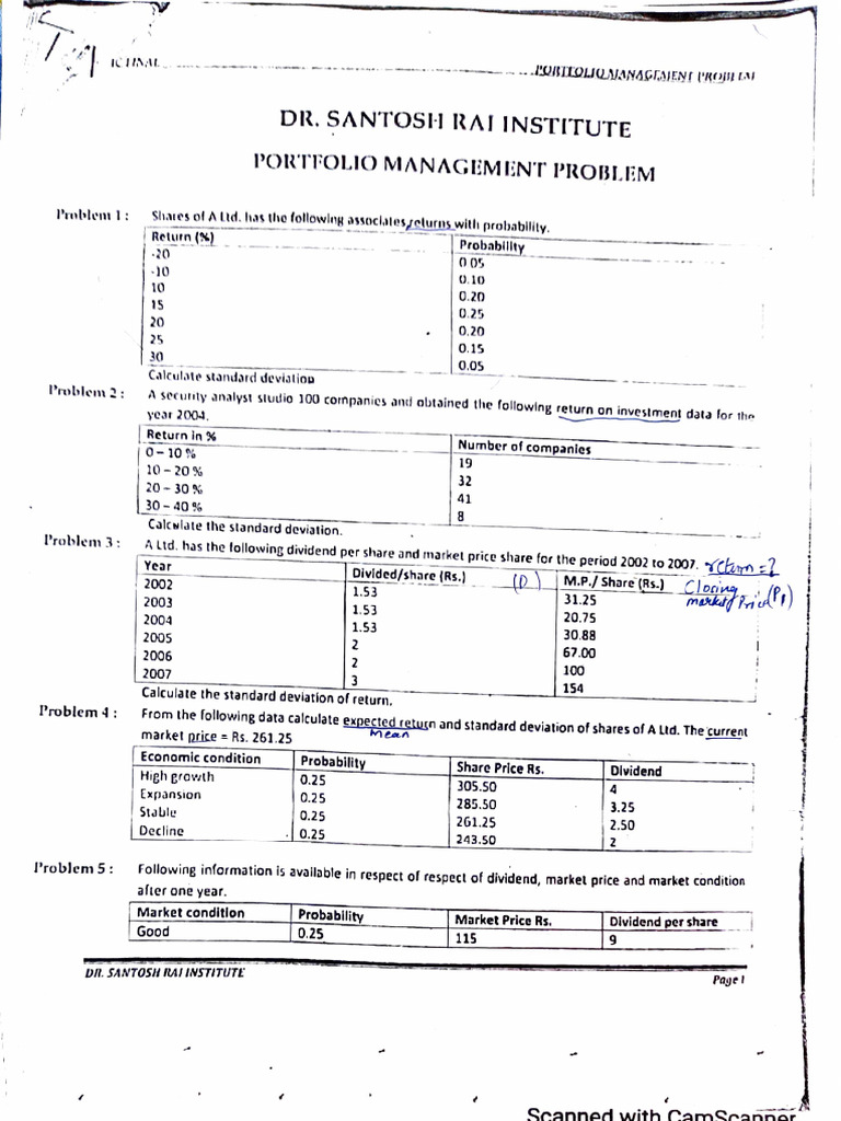 Portfolio Management Problem | PDF | Beta (Finance) | Capital Asset ...