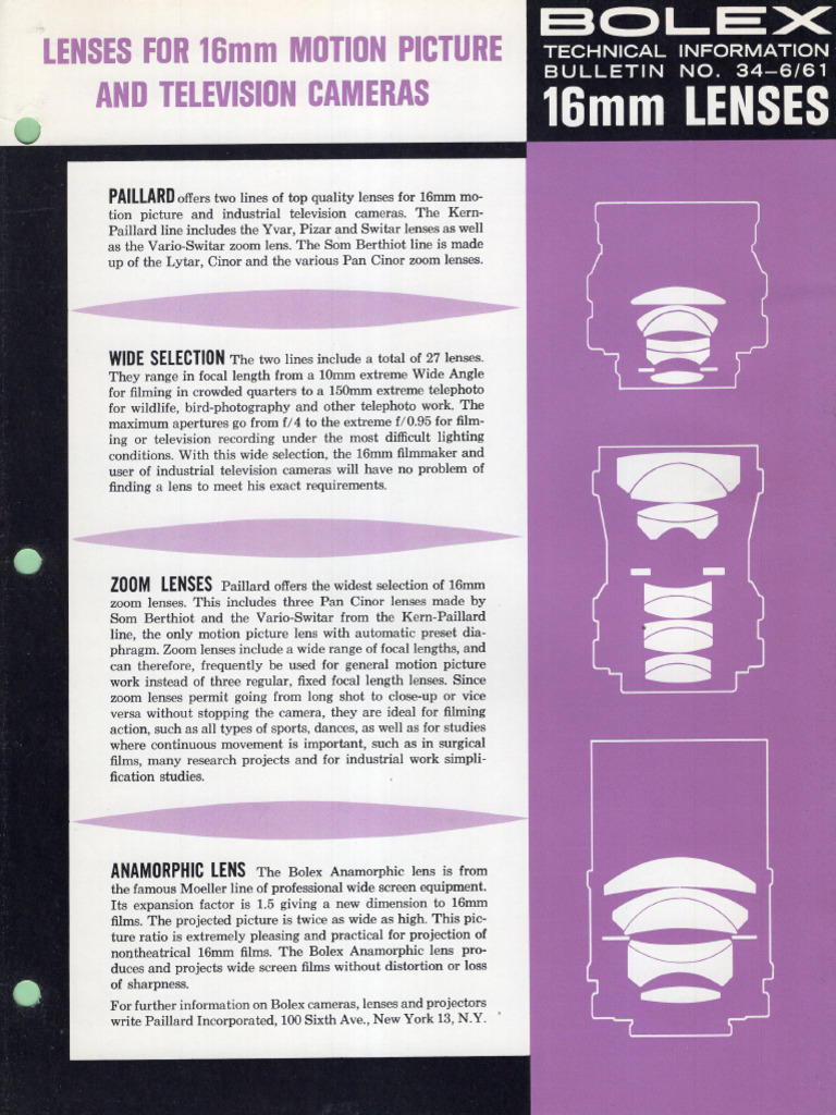 Bolex Technical Info No 34 | PDF | Camera Lens | Zoom Lens