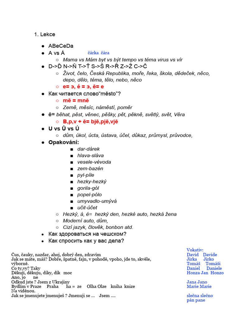 1 Lekce Cestina - 2 | PDF