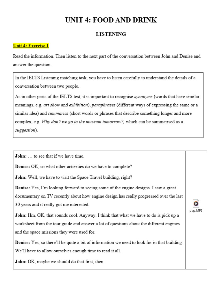 Unit 4 - Listening - Upload HSDJKBGJDV | PDF