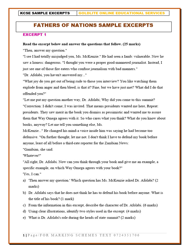 KCSE Excerpts Analysis and Questions | PDF