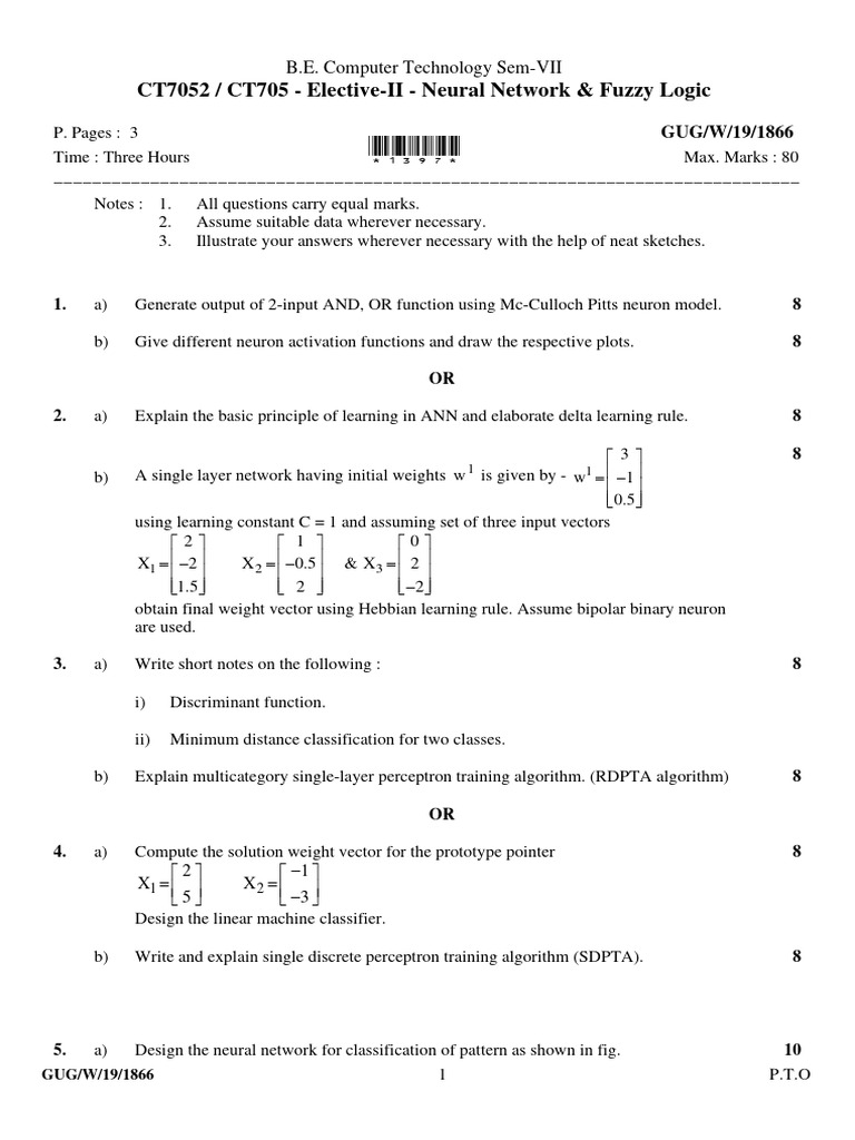 1866 - Year - B.E. Computer Technology Sem-VII Subject - CT7052 - CT705 - Elective-II - Neural ...