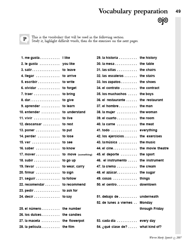 vocabulario inglés y español | PDF