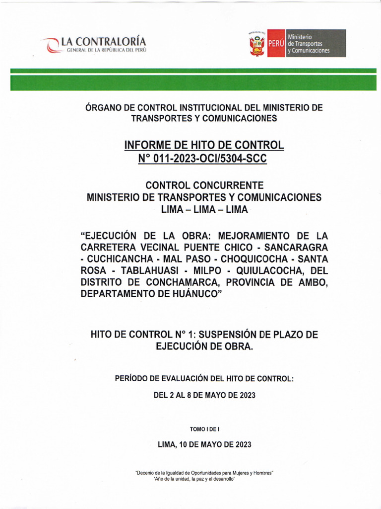 Informe de Hito de Control N.° 011-2023 - Hito N 1 - Puente Chico ...