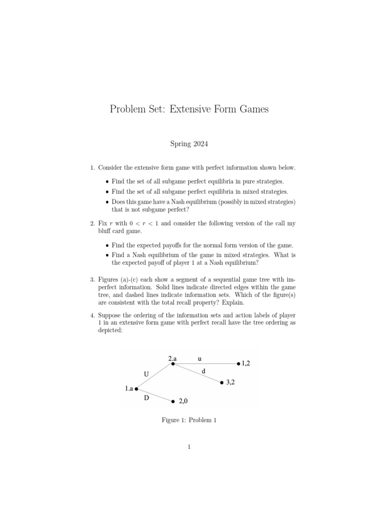 Problem Set Extensive Form Games | PDF | Game Theory | Economics Of Uncertainty