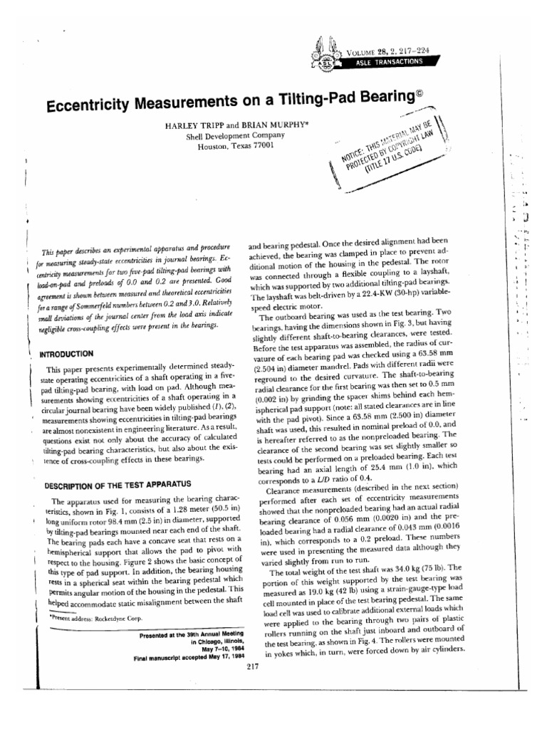 Eccentricity Measurements On A Tilting Pad Bearing | PDF