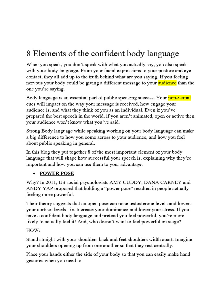 8 Elements of The Confident Body Language | PDF | Body Language ...