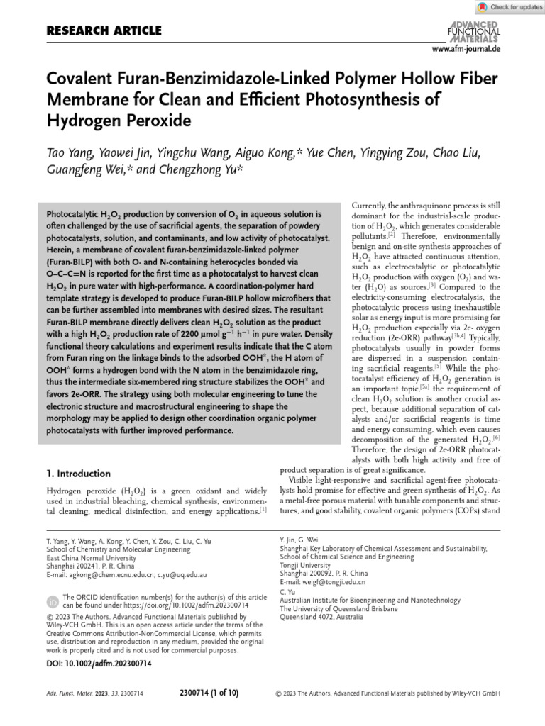H2O2 Production (Carbon Cloth Based Photocatalyst) | PDF | X Ray ...