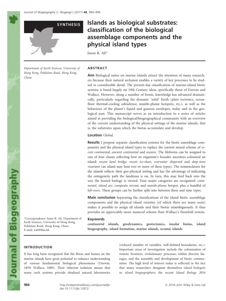 Journal of Biogeography - 2016 - Ali - Islands As Biological Substrates ...