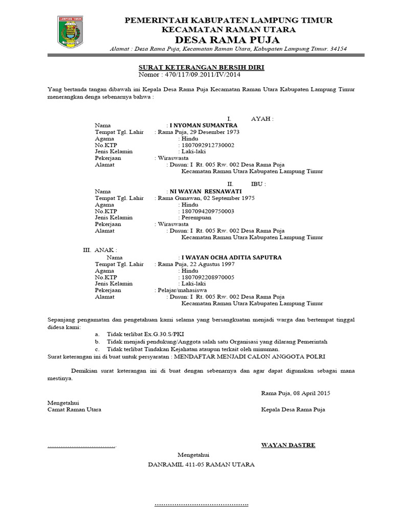 Surat Bersih Diri | PDF