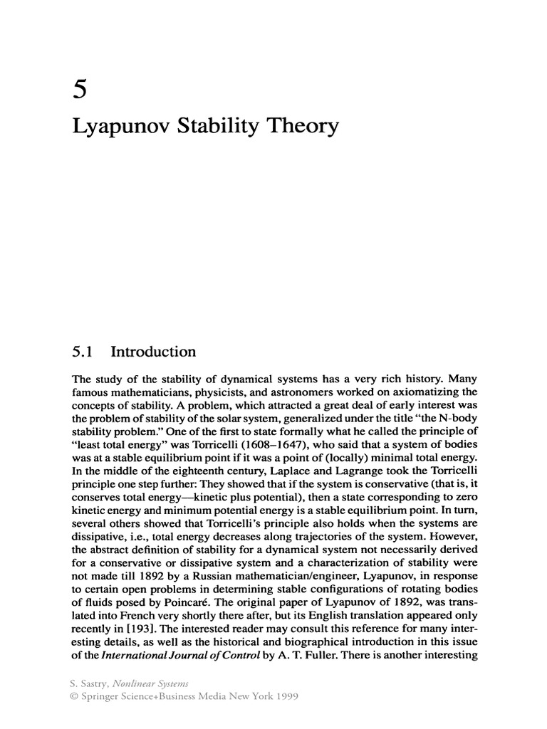 Sastry1999 Lyapunov Stability Theory | PDF | Stability Theory | Mathematics