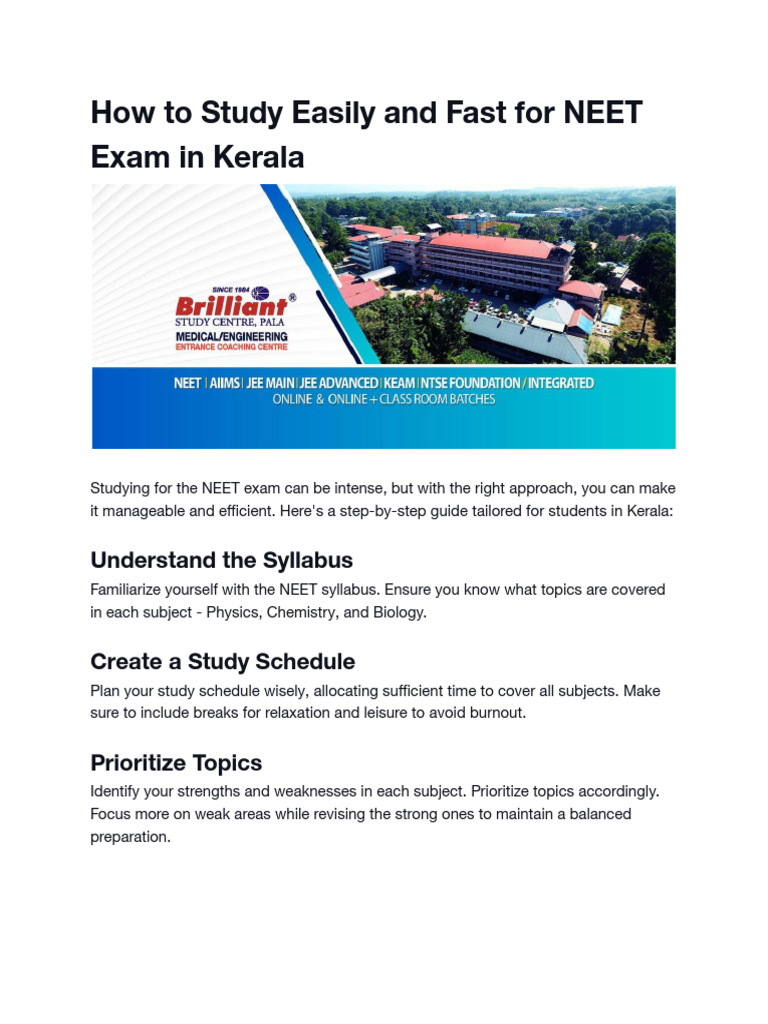 How To Study Easily and Fast For NEET Exam in Kerala | PDF | Meditation ...
