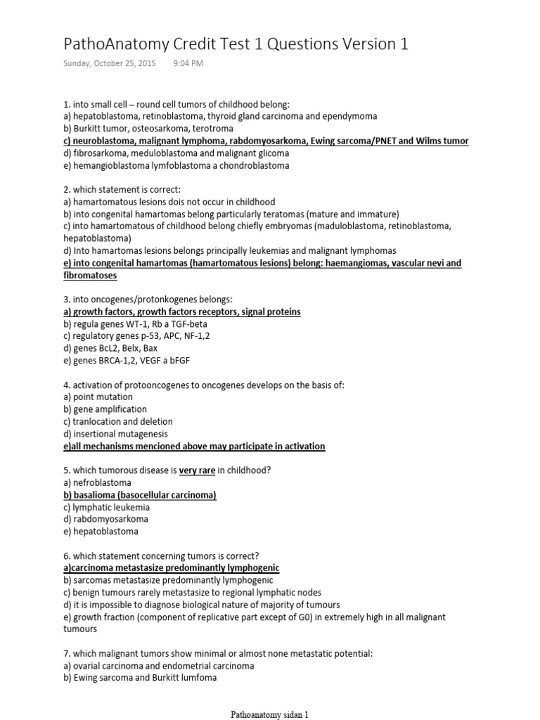 05 Pathoanatomy Version A 1-100 | PDF | White Blood Cell | Neoplasms
