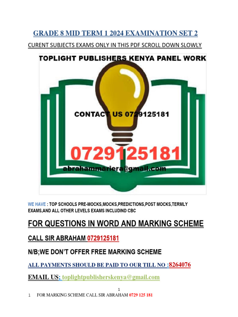 Grade 8 Mid Term 1 2024 Examination Set 2 | PDF | Insects | Poetry