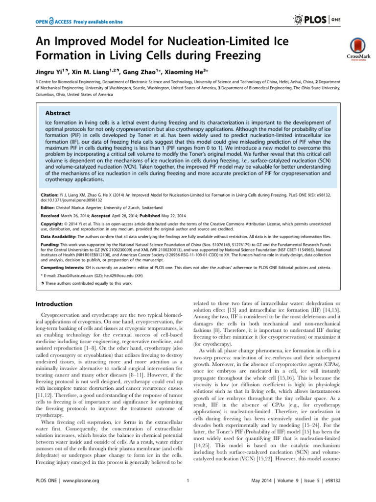 An Improved Model For Nucleation-Limited Ice Formation in Living Cells ...