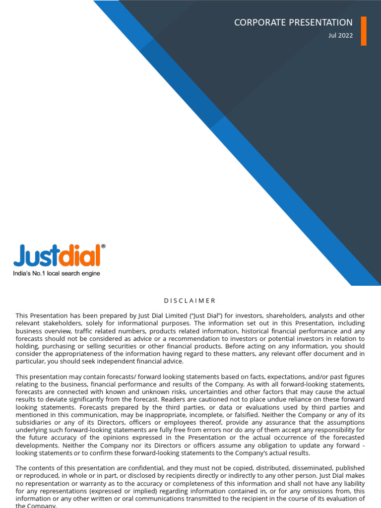 Justdial Company Presentation 220715080449 | PDF | Forecasting | Mobile App