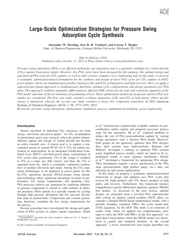 2012 Large Scale Optimization Strategies For Pressure Swing Adsorption Cycle Synthesis Pdf
