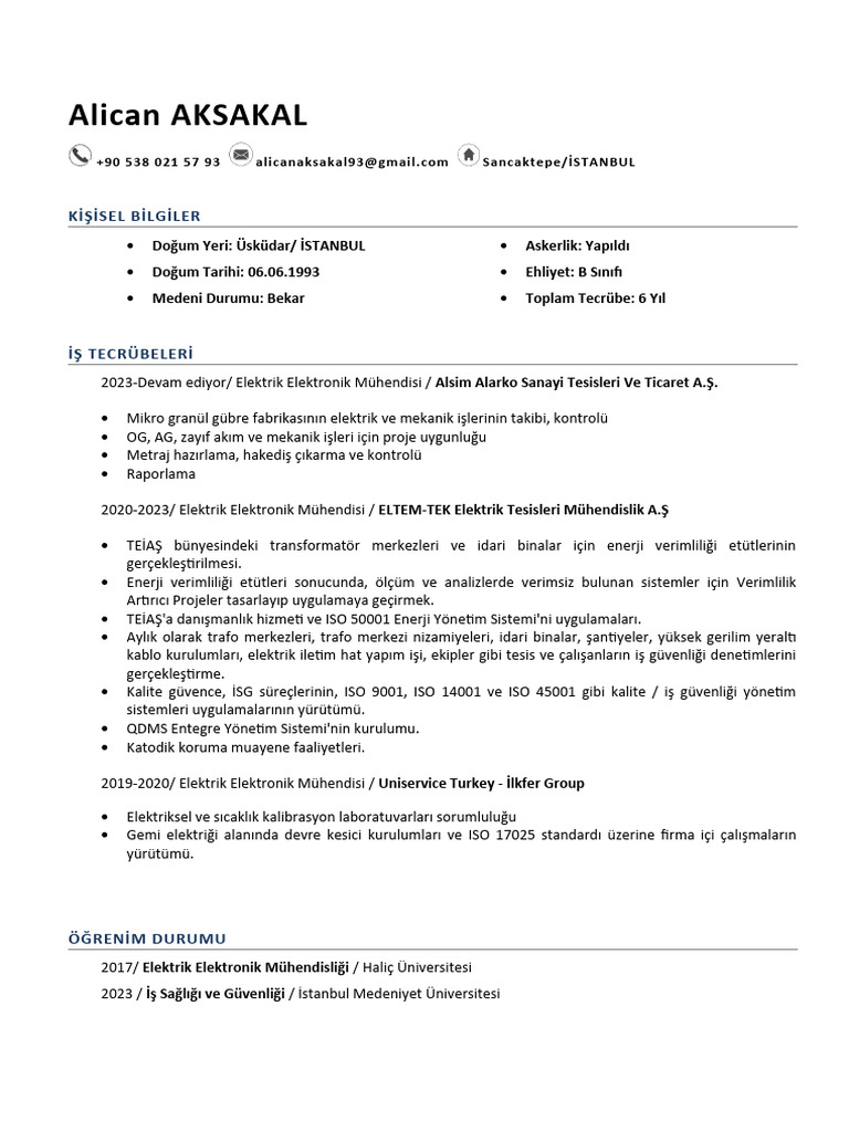 Basit CV Ornegi Word Formatinda Bos CV | PDF