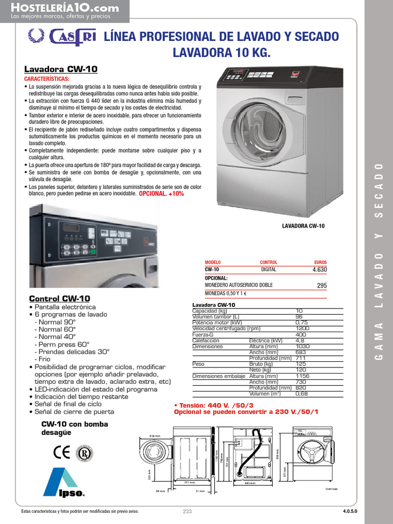Lavadoras Profesionales para Hostelería | PDF | Lavadora | Secadora de ropa