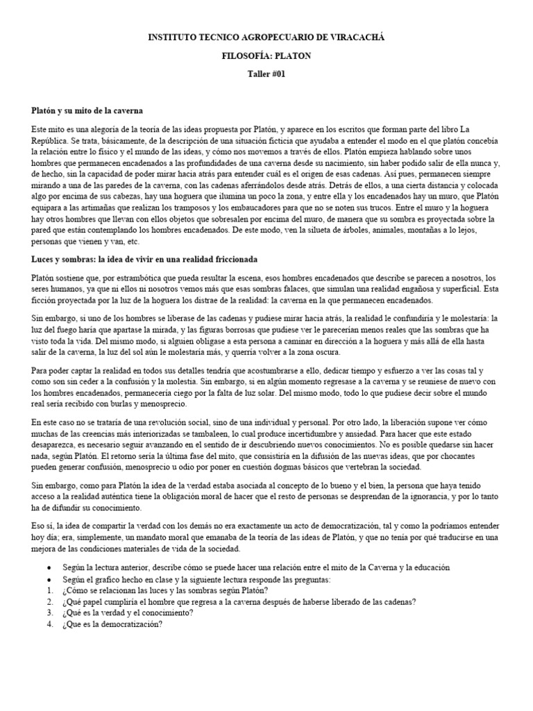 Taller Del Mito de La Caverna | PDF | Platón