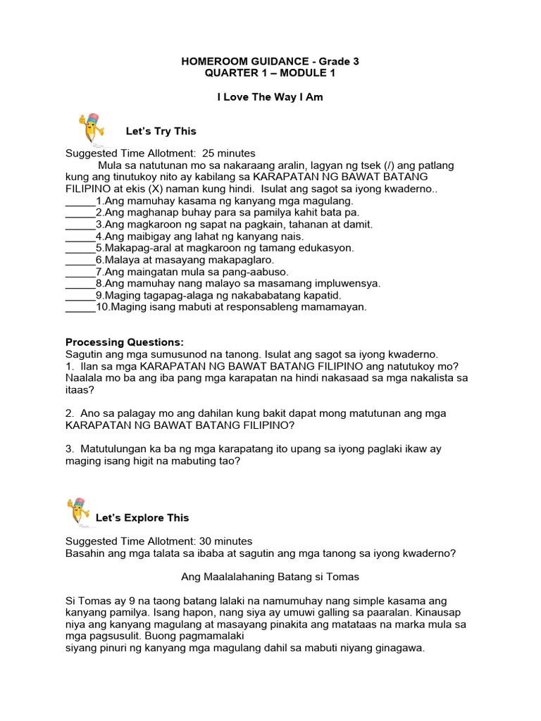 GRADE 3 HG Module 1 1st Quarter | PDF