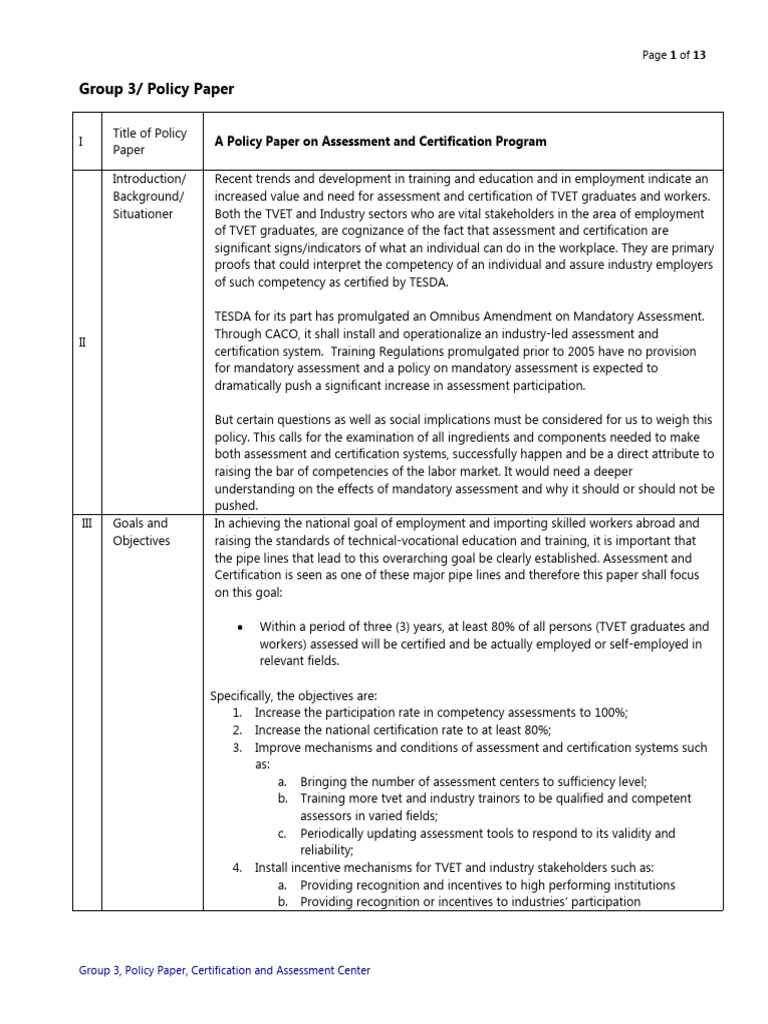 Policy Example Tvet Policy Paper Sample | PDF | Reliability Engineering ...