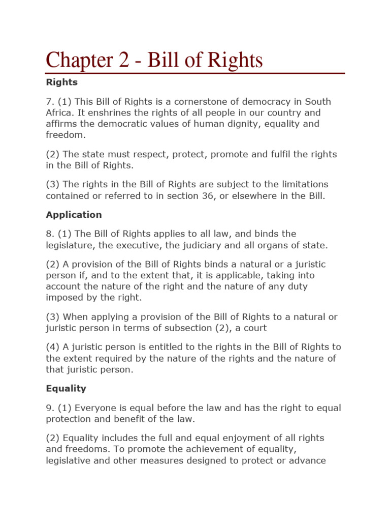 Chapter 2 - Bill of Rights (SA) | PDF | Human Rights | Government