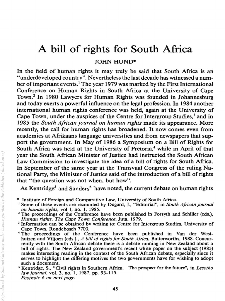 South Africa's Bill of Rights Debate | PDF | Calvinism | Human Rights