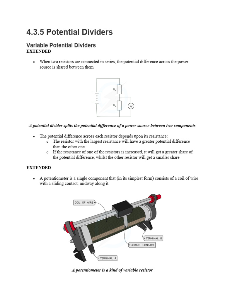 4.3.5 Potential Dividers | PDF | Voltage | Resistor