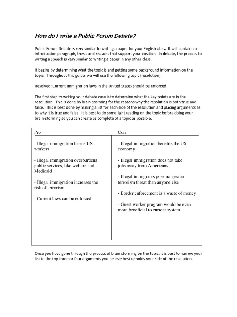 Public Forum Debate Guide on Immigration | PDF | Immigration | Illegal ...