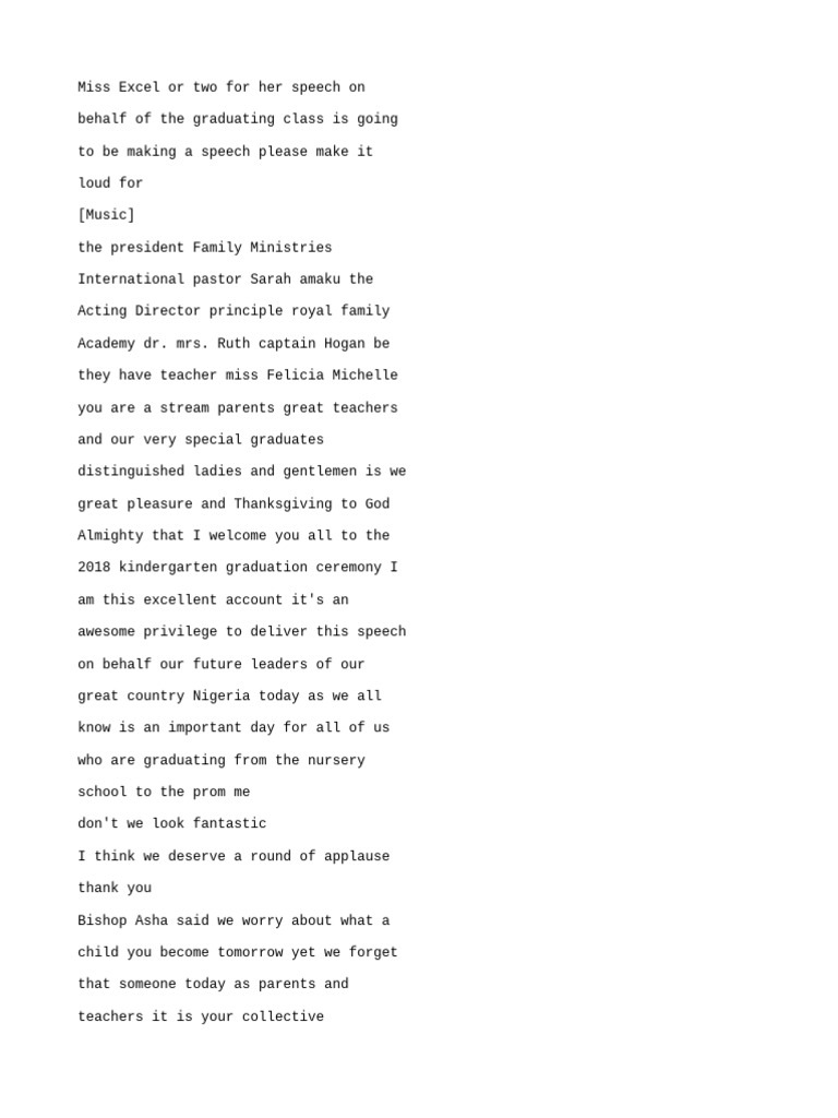 (English (Auto-Generated) ) 2018 RFA Kindergarten Graduation Speech (DownSub - Com) | PDF | Wellness