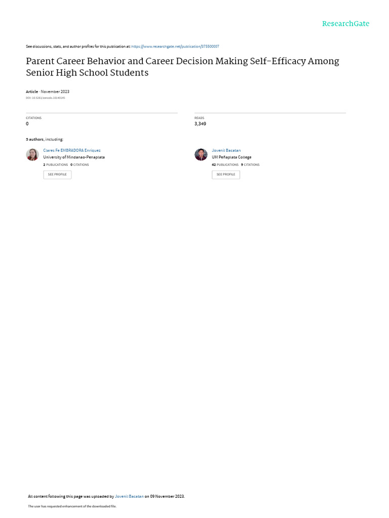 Parent Career Behavior and Career Decision Making Self-Efficacy Among Senior High School ...