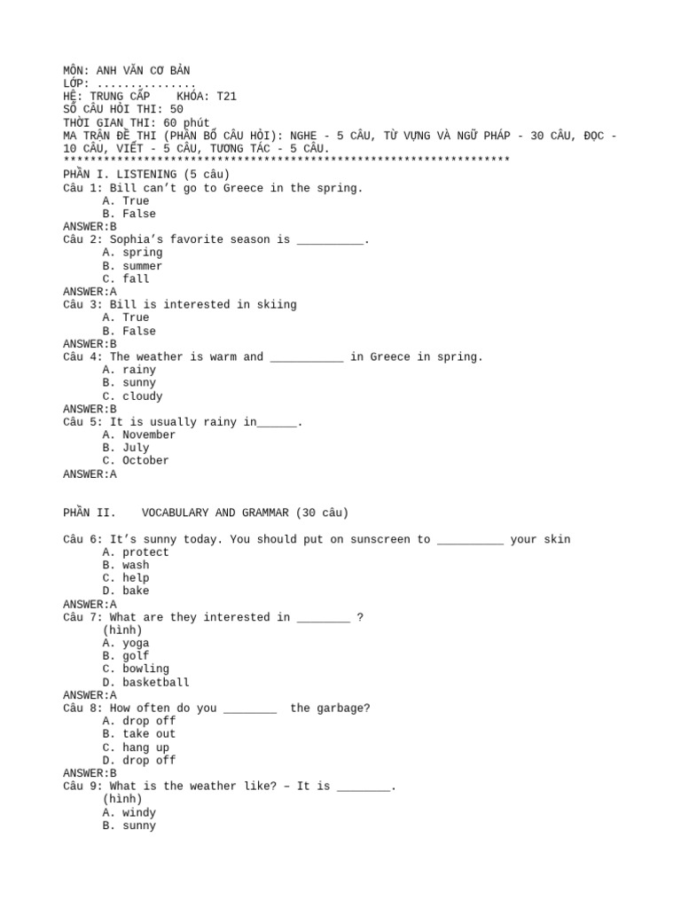 Basic English Exam Format and Questions | PDF | Art