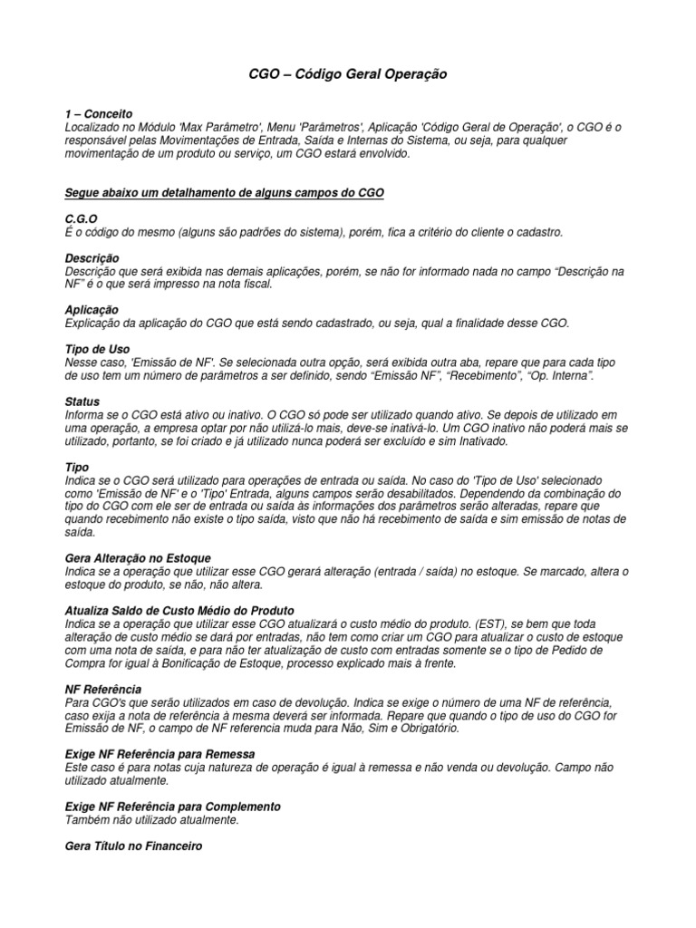 CGO - C Digo Geral de OperaþÒo | PDF | Despesa | Impostos