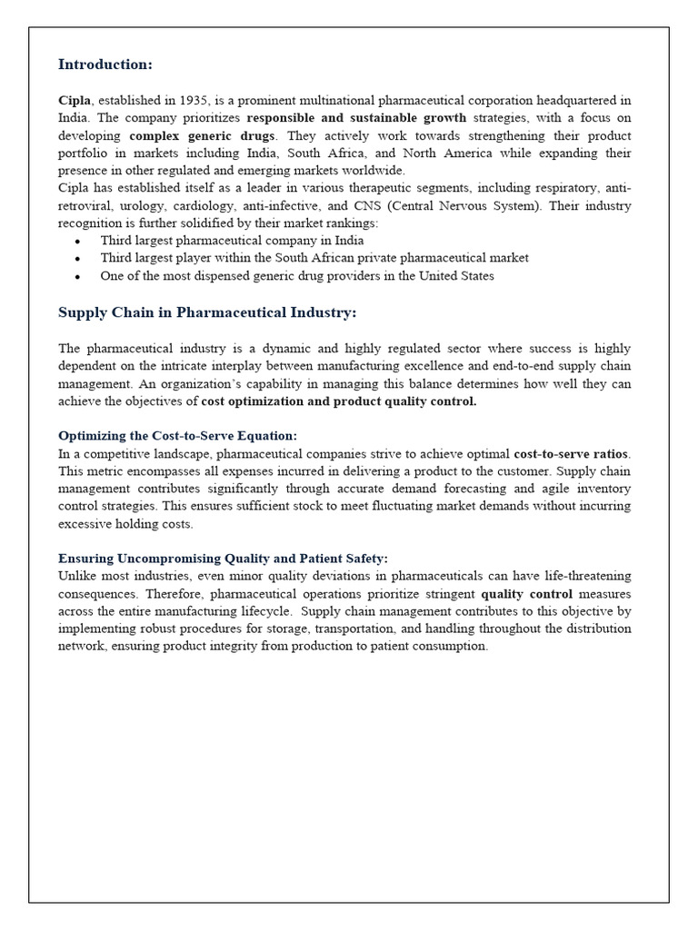 CIPLA Operations Management | PDF | Supply Chain | Lean Manufacturing