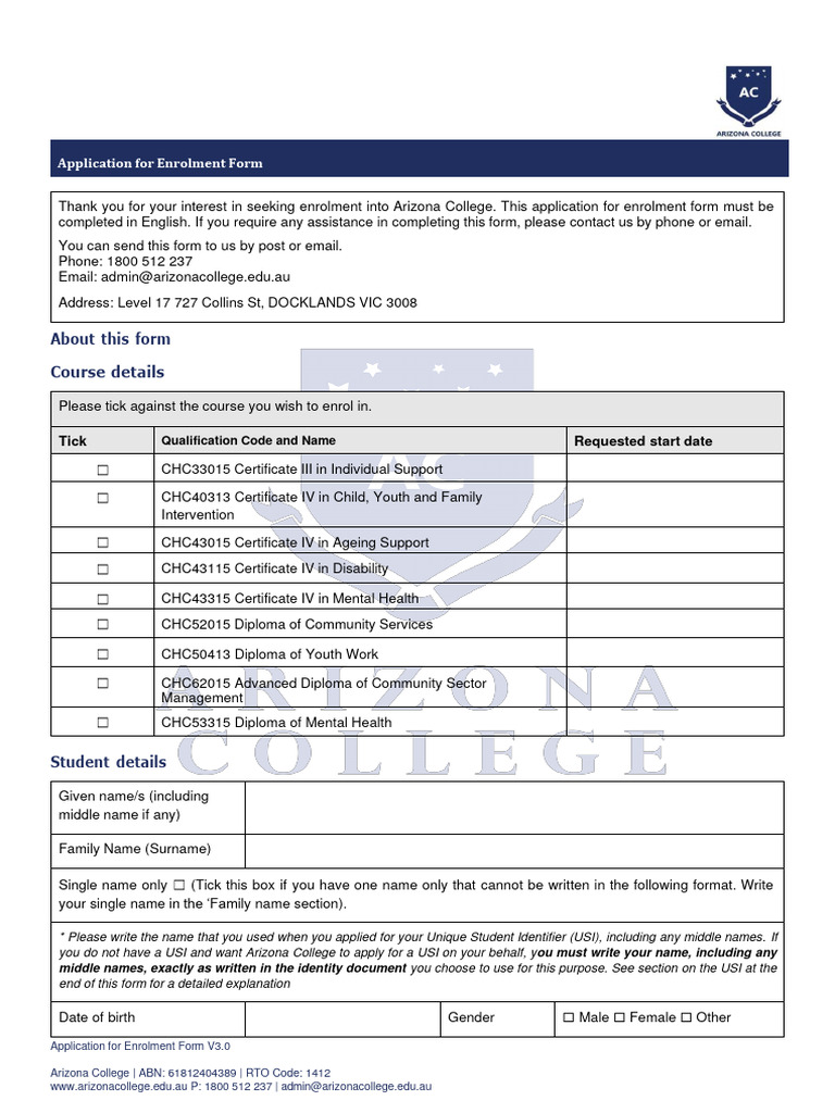 Arizona College Enrolment Application Form | PDF | Vocational Education | Diploma