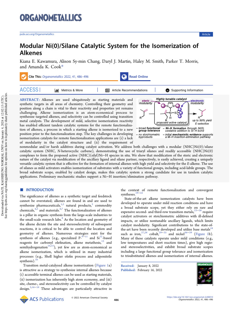 Kawamura Et Al 2022 Modular Ni (0) Silane Catalytic System For The ...