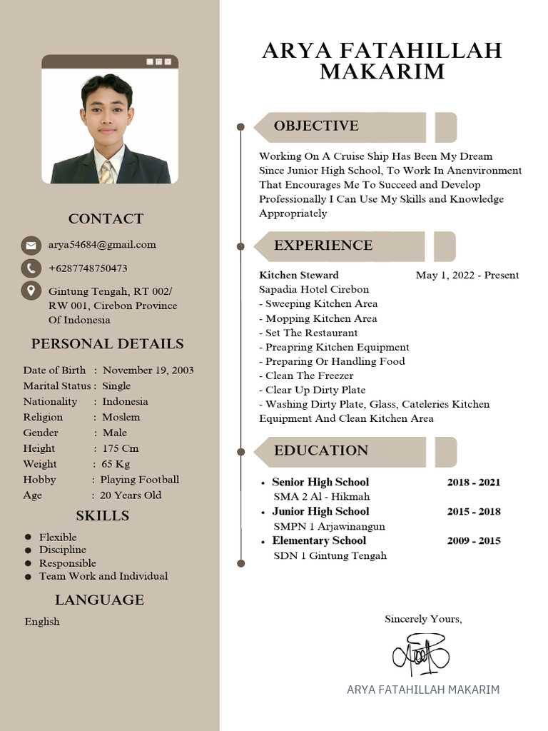 CV Arya Fatahillah Makarim - 19!11!2003 | PDF