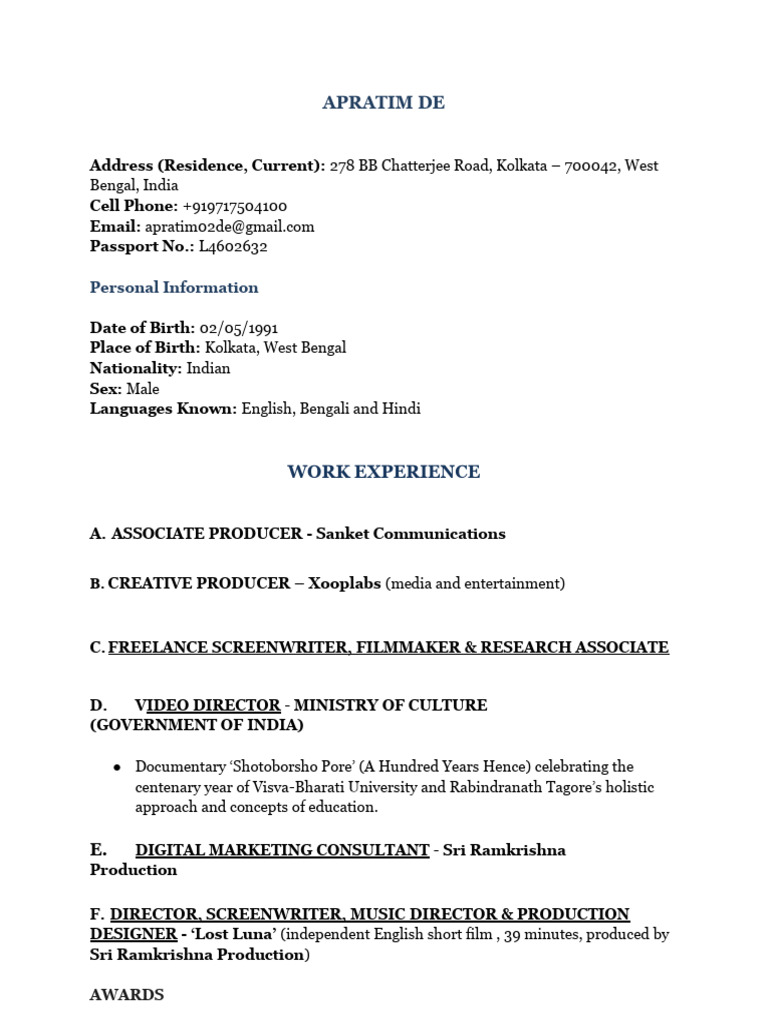 Apratim De-Updated CV | PDF
