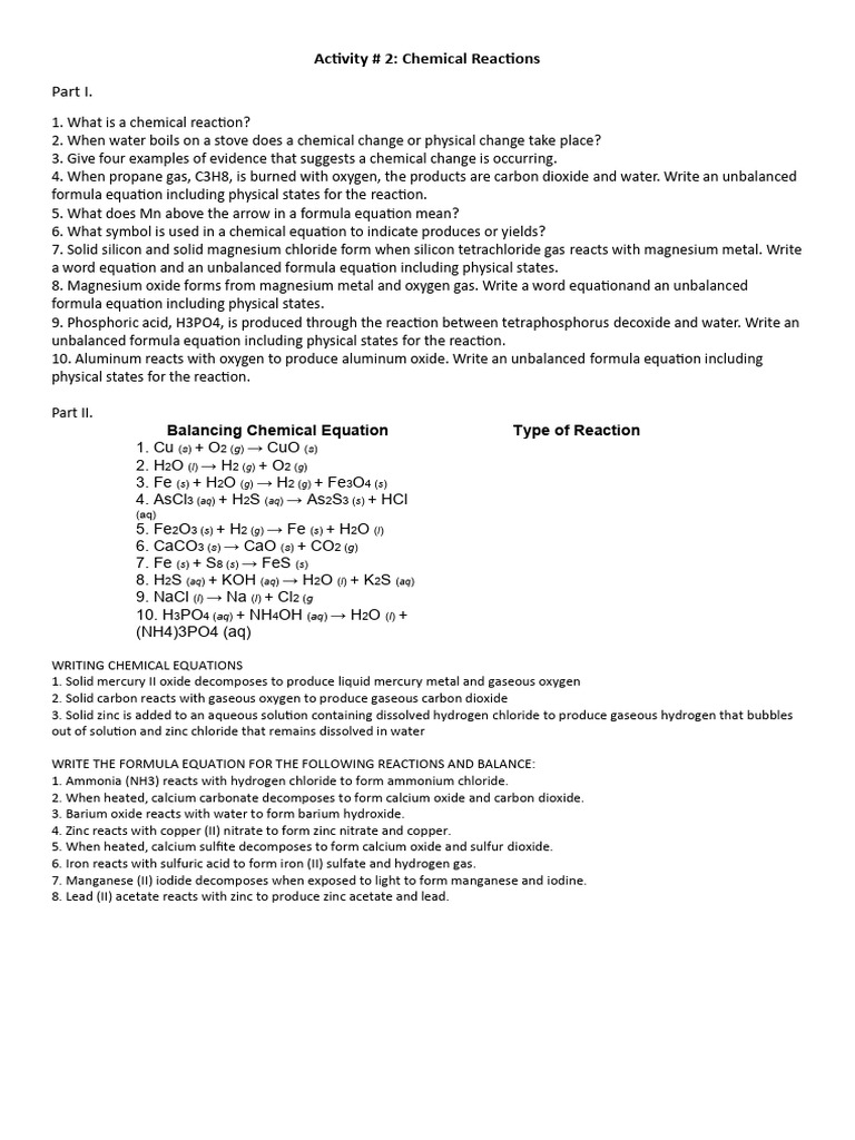 Grade 10-Activity On Chemical Reaction | PDF | Oxide | Ammonium