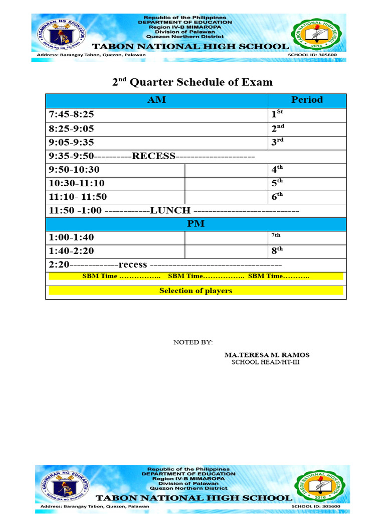Exam Schedule for Students | PDF