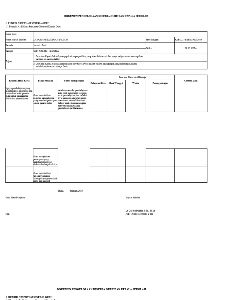 Form Observasi Guru | PDF