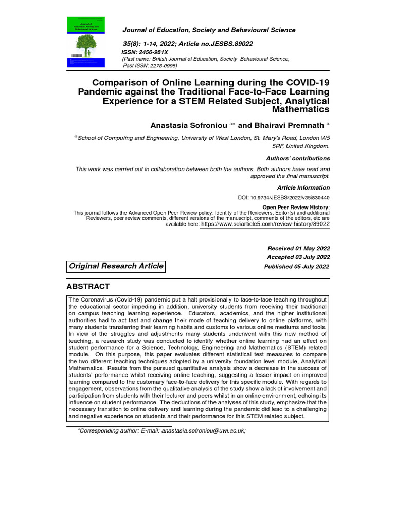 Online vs. Traditional Learning in STEM | PDF | Educational Technology ...