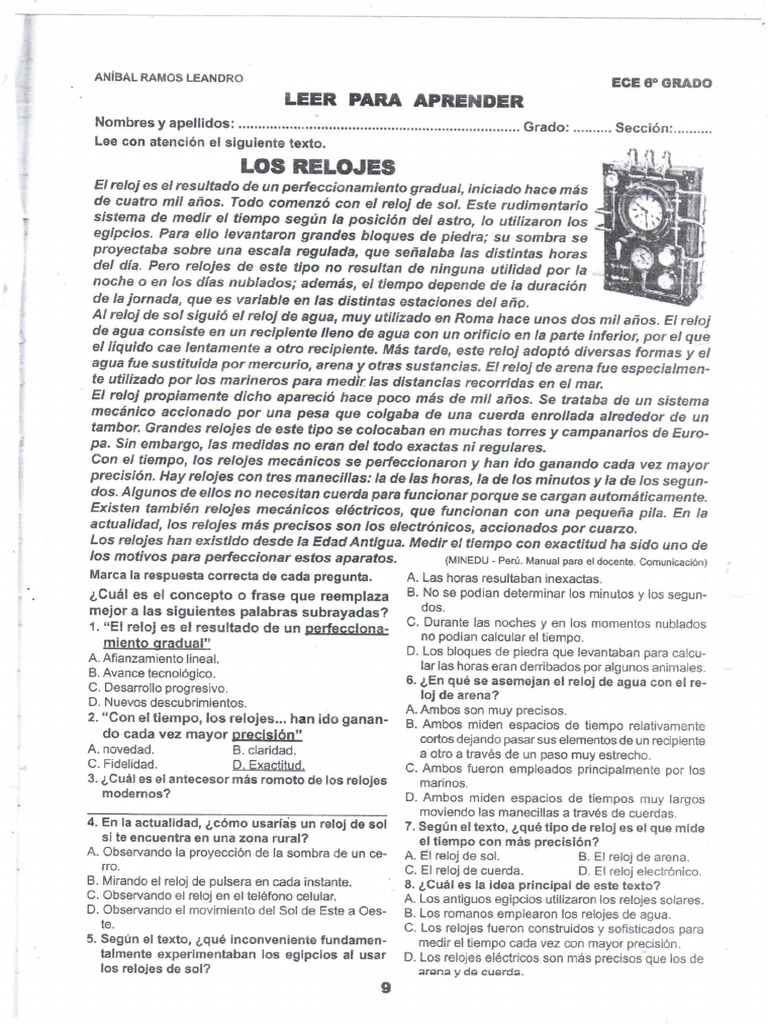 Los Relojes - Comp. de Texto | PDF